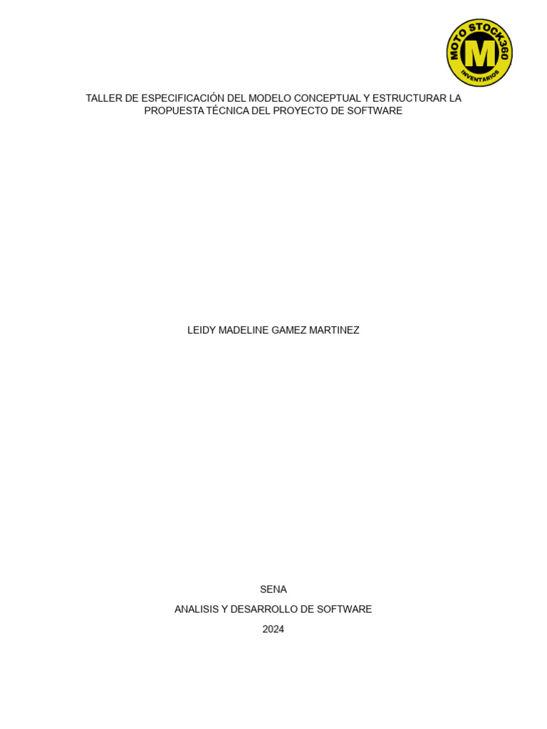 Taller de Especificación Del Modelo Conceptual y Estructurar La Propuesta Técnica Del Proyecto ...