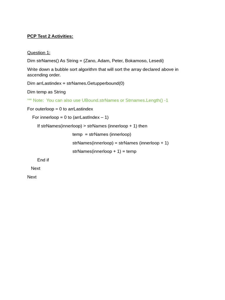 PCP Test 2 Activities With Memo | PDF | Computer Programming ...