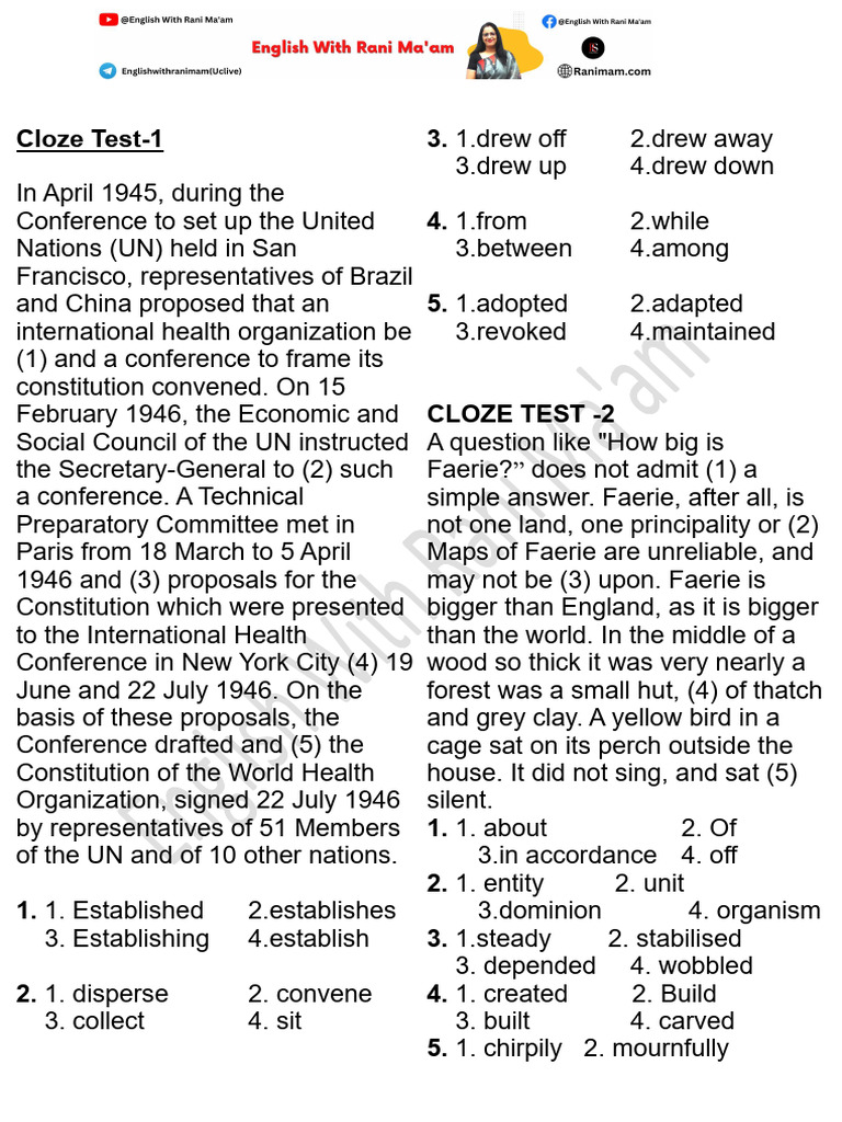 PDF 14 Cloze Test Passage Pqrs 24 June 2024 14 Cloze Tei | PDF | Rain ...