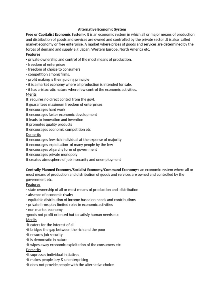 Overview of Economic Systems: Pros and Cons | PDF | Economic System ...