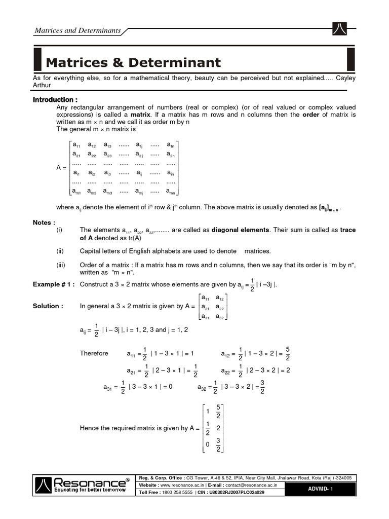 Matrices & Determinant - Bbcfca66 09b0 46ed Aa73 0da09b17bbc8 | PDF | Matrix (Mathematics ...
