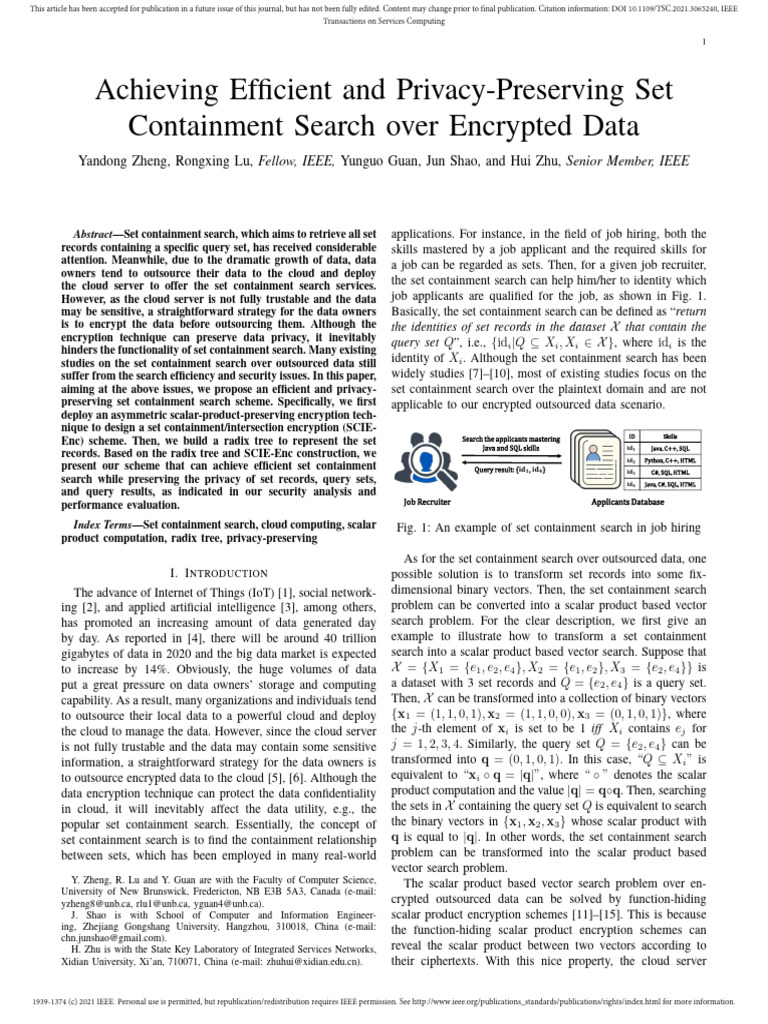 15.achieving Efficient and Privacy-Preserving Set Containment Search | PDF | Cloud Computing ...
