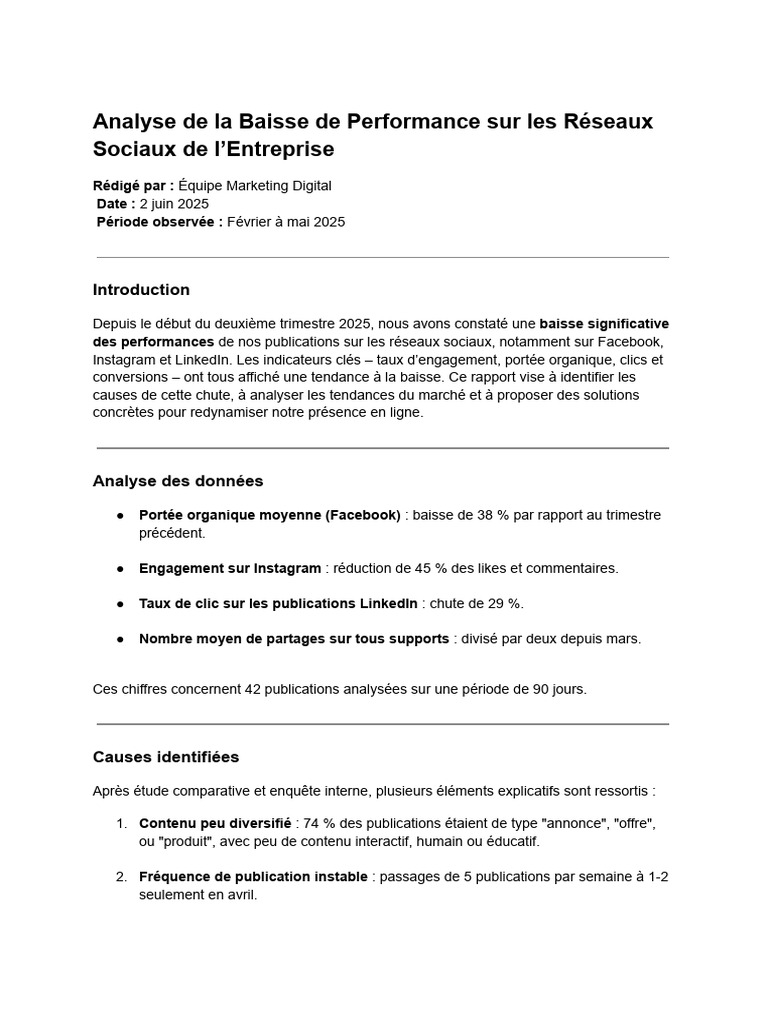 Analyse de la Baisse des Performances Sociales | PDF | Facebook ...