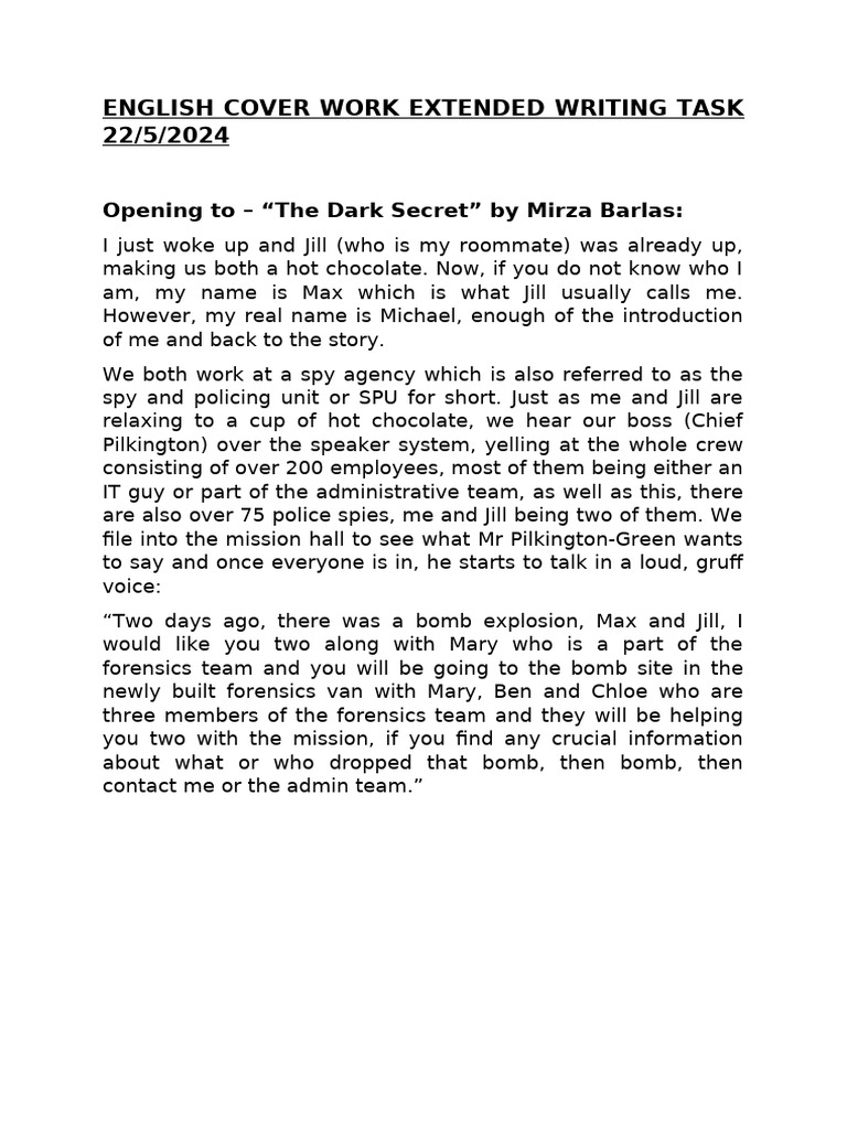 English Cover Work Extended Writing Task | PDF