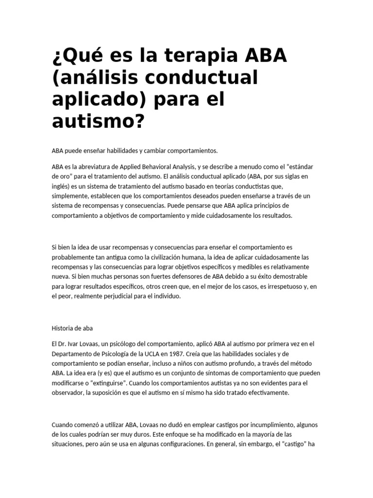 Terapia ABA: Tratamiento para Autismo | PDF | Autismo | Comportamiento