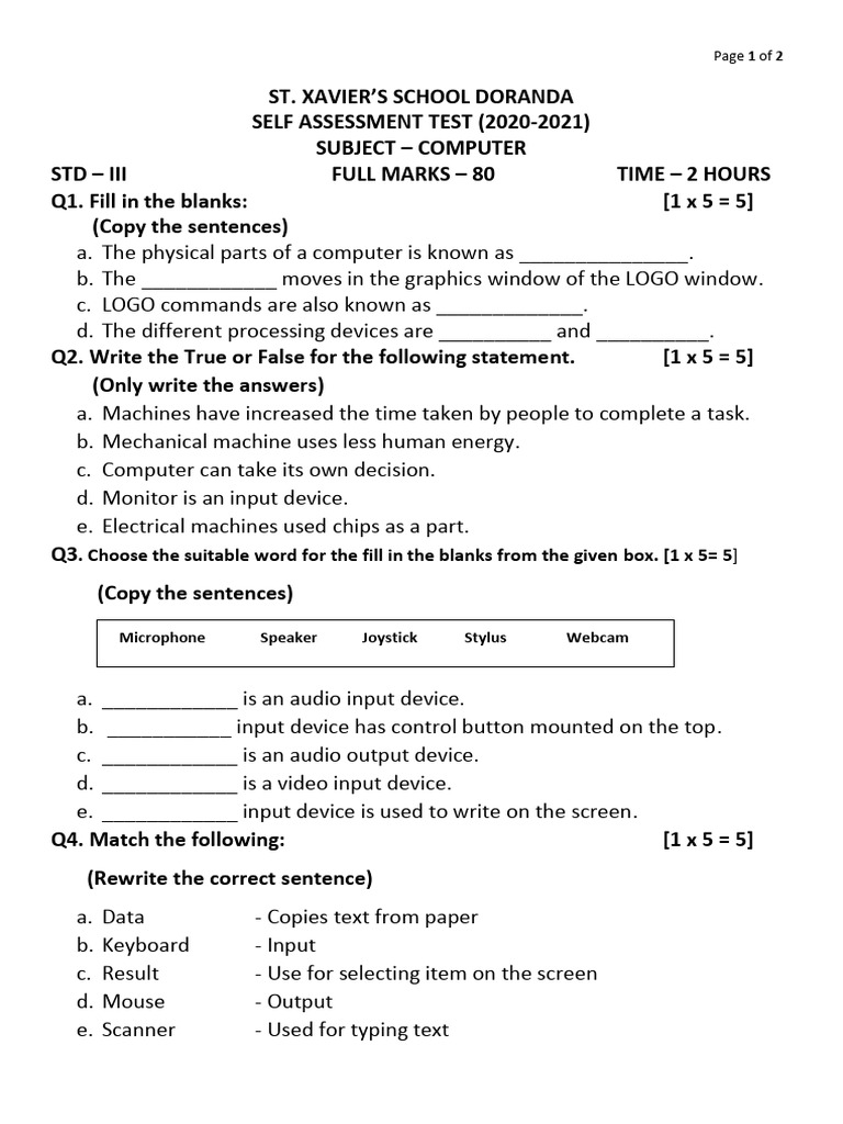 Computer STD III 6th October Sat | PDF | Input/Output | Manufactured Goods