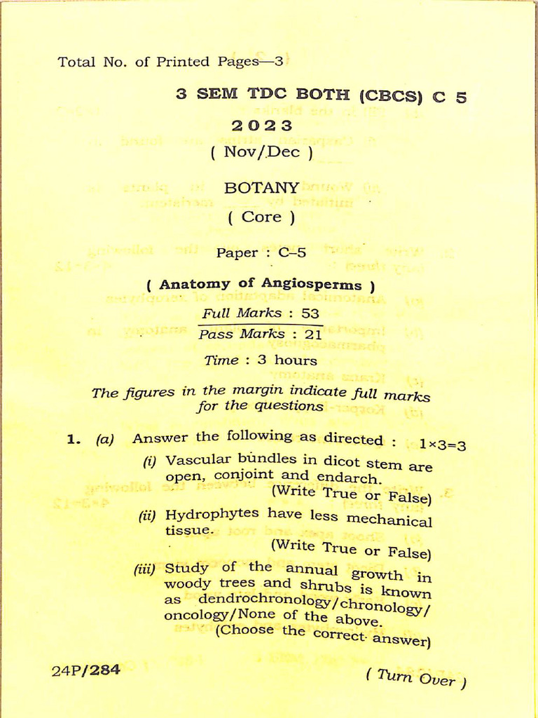 Botany 3rd Semester 2023 C-5 | PDF