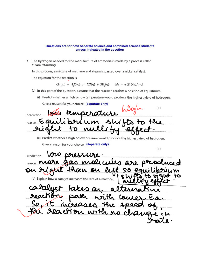 Rates of Reaction Worksheet Corections | PDF