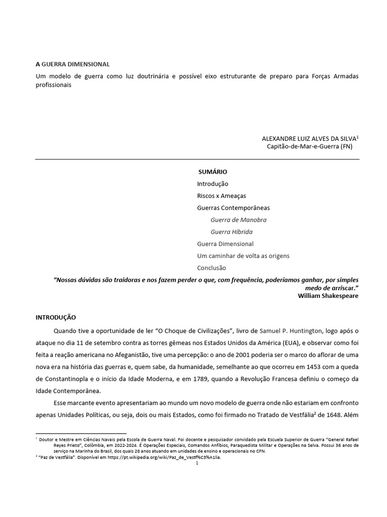 A GUERRA DIMENSIONAL. Um Modelo de Guerra Como Luz Doutrinária e ...