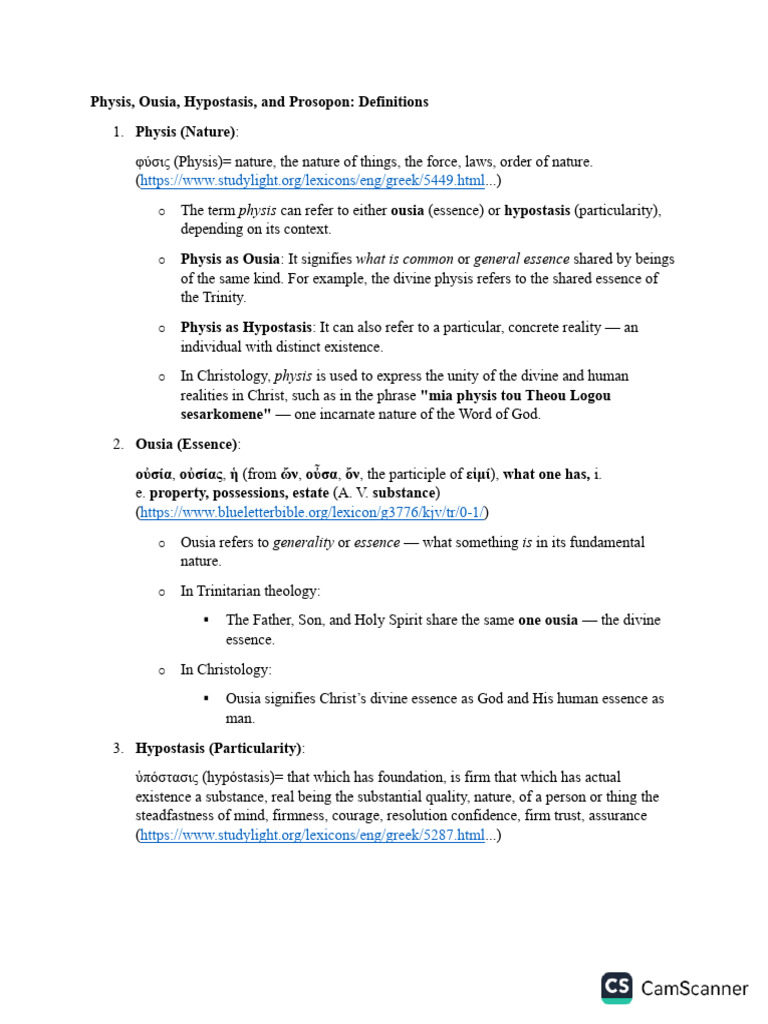 Understanding Physis, Ousia, Hypostasis, Prosopon | PDF | Covenant ...