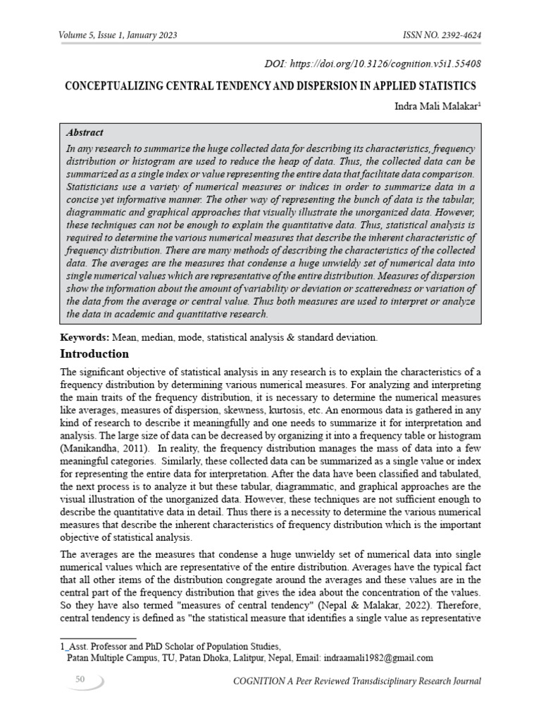 Conceptualizing Central Tendency and Dis | PDF | Mean | Mode (Statistics)