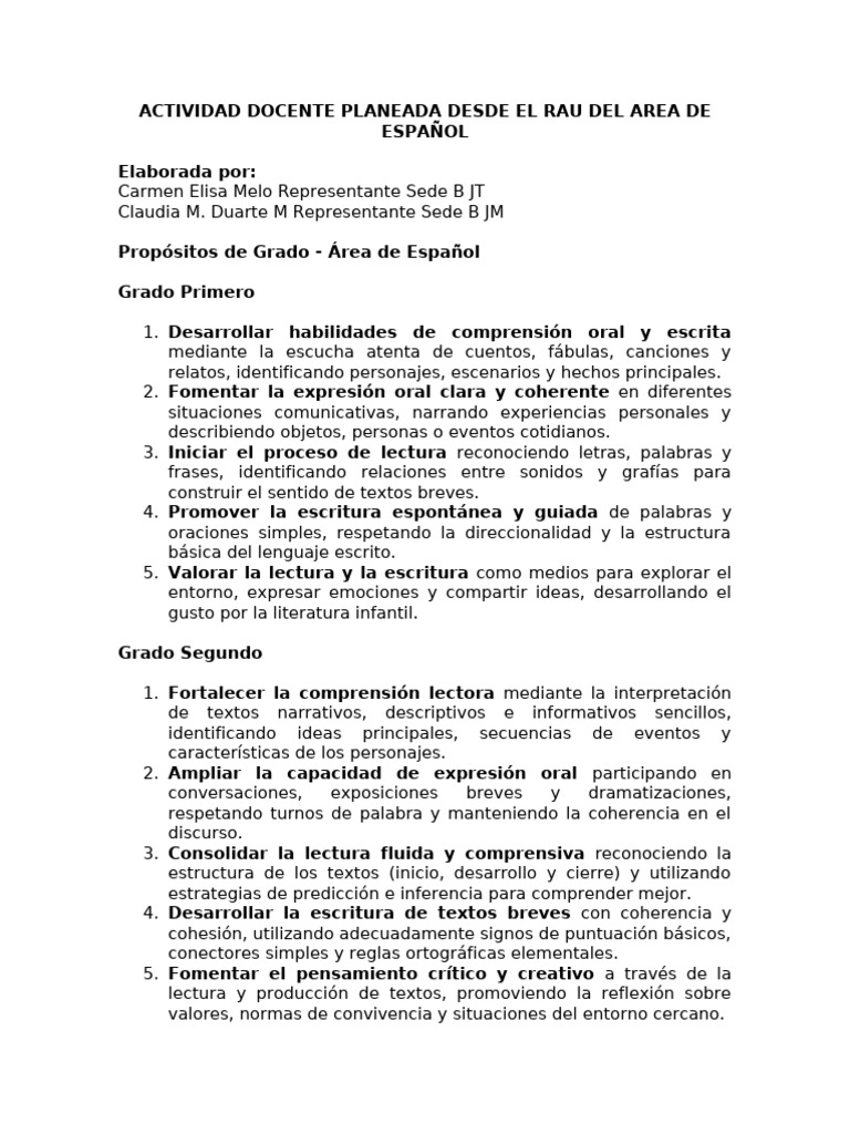 Propósitos de Grado Lenguaje | PDF | Comprensión lectora | Comunicación ...