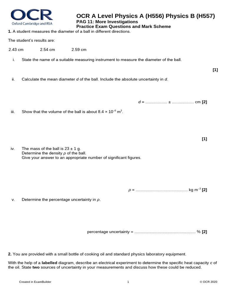 PAG 11 Practice Materials (H556 H557) | PDF | Inductor | Significant Figures