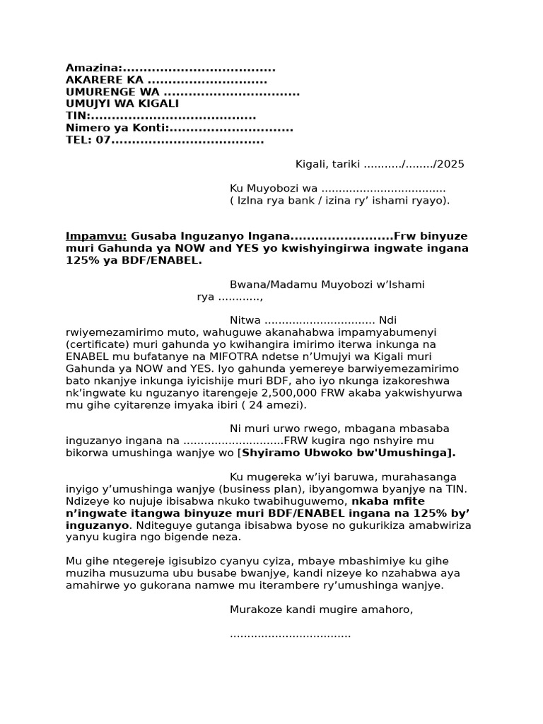 Ibaruwa Isaba Inguzanyo CEFE | PDF