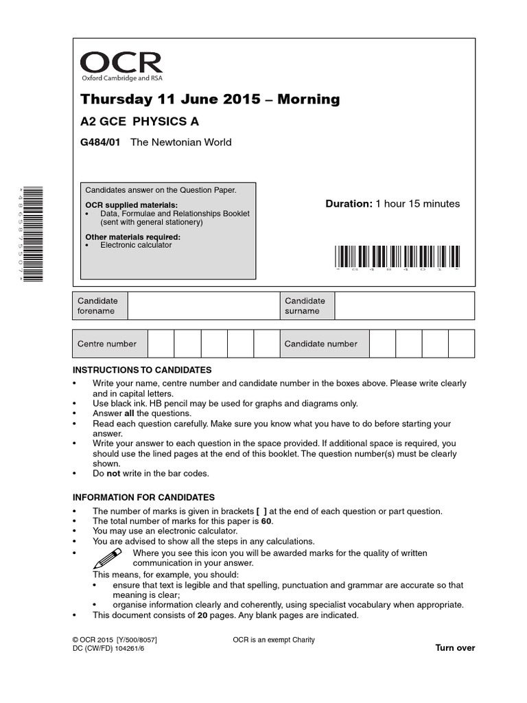 A2 Physics Exam Paper: The Newtonian World | PDF | Gases | Laser
