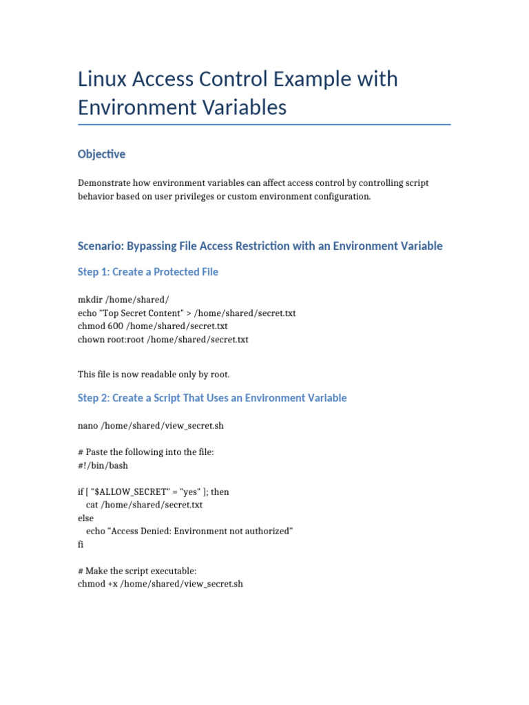 Linux Environment Variable Access Control | PDF