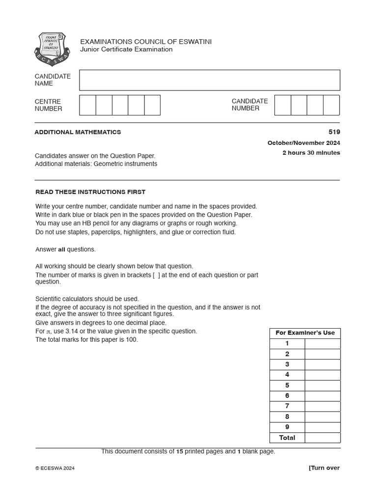 2024 JC Additional Mathematics Exam Paper | PDF | Significant Figures ...