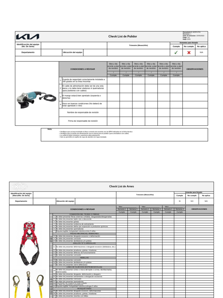 MOP4-F51 Check List de Pulidor Rev1 | PDF