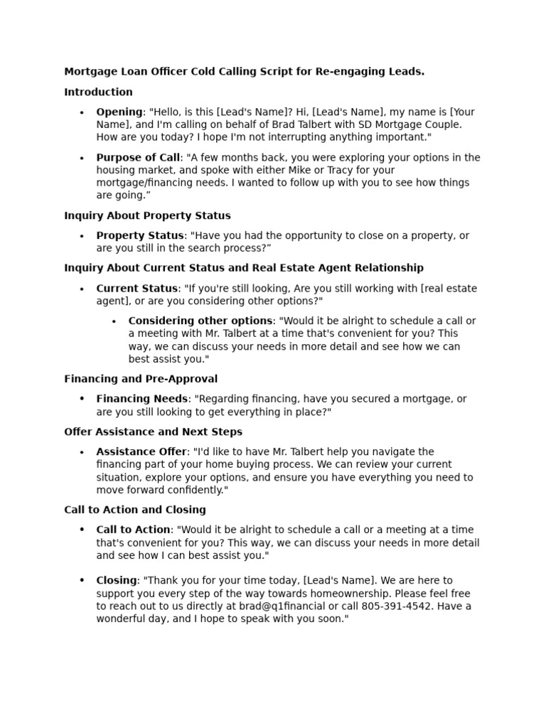 Mortgage Re-Engagement Script | PDF