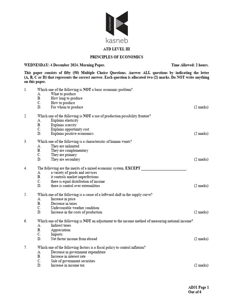 Economics Level III Exam Questions | PDF | Demand | Inflation