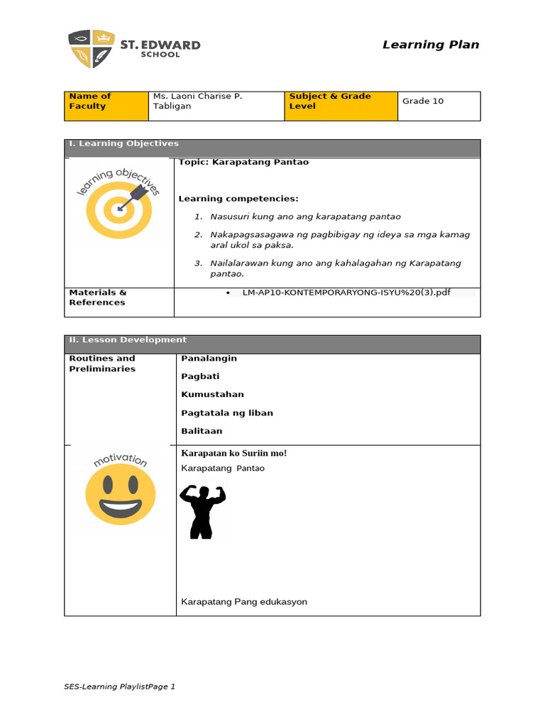 Teaching Demonstration Learning Plan | PDF