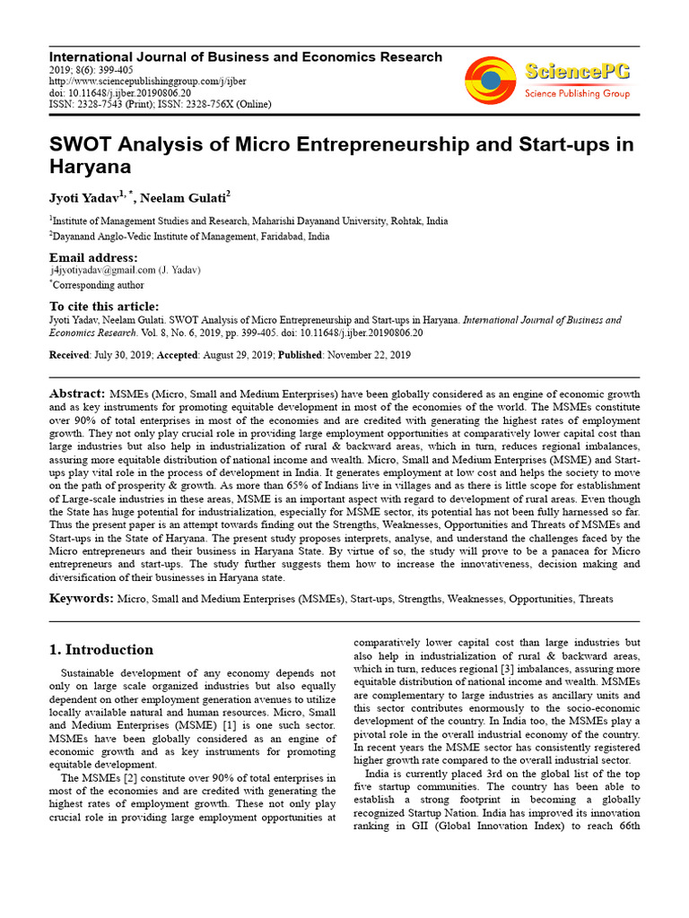 SWOT Analysis of Micro Entrepreneurship | PDF | Startup Company | Small ...
