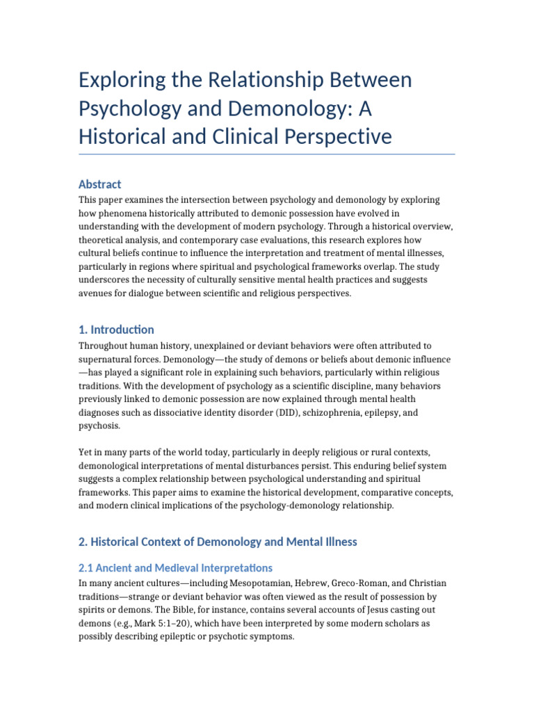 Psychology and Demonology Research Paper | PDF | Mental Disorder ...