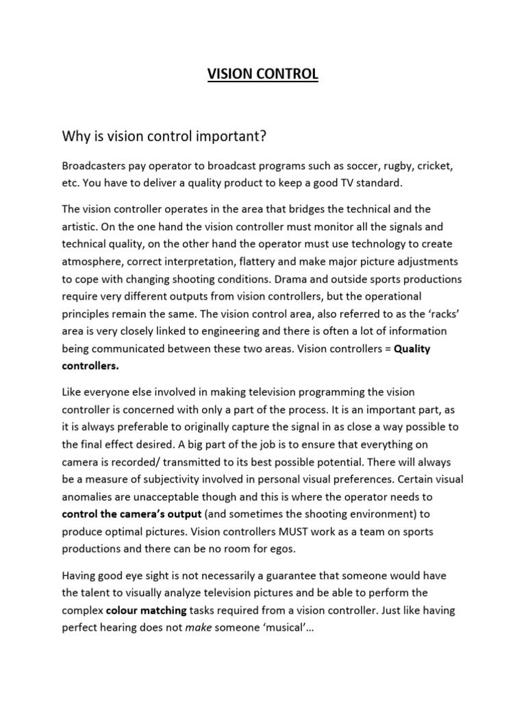 Why Is Vision Control Important To The Company | PDF | Color | High ...