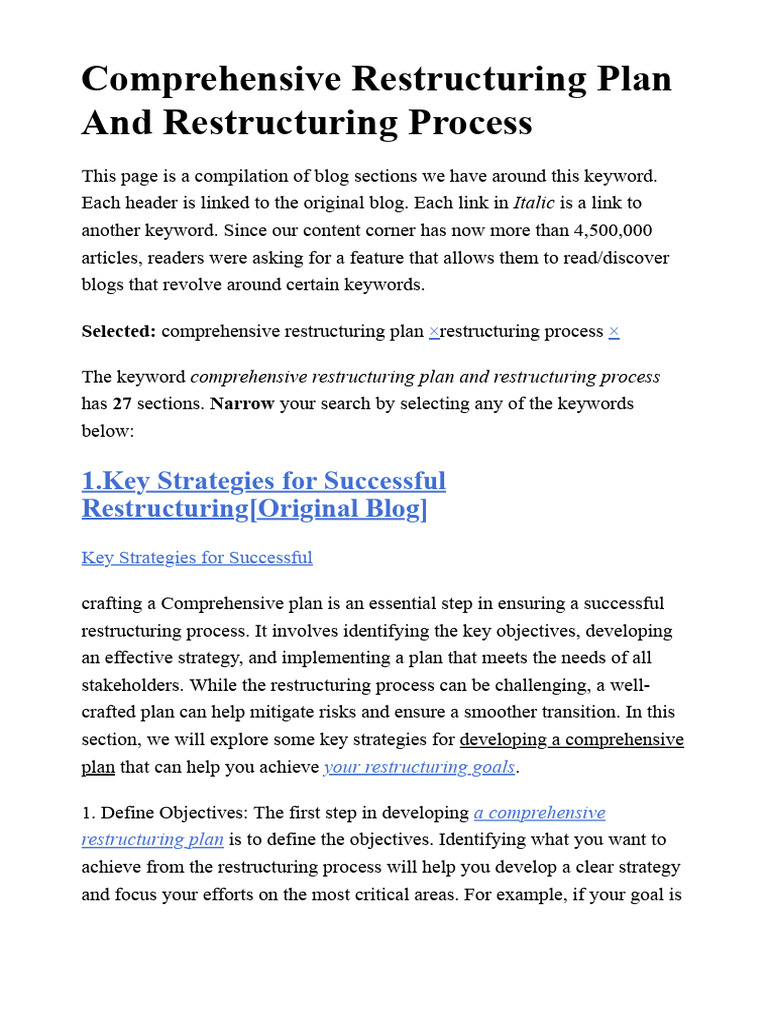 Comprehensive Restructuring Plan and Restructuring Process ...