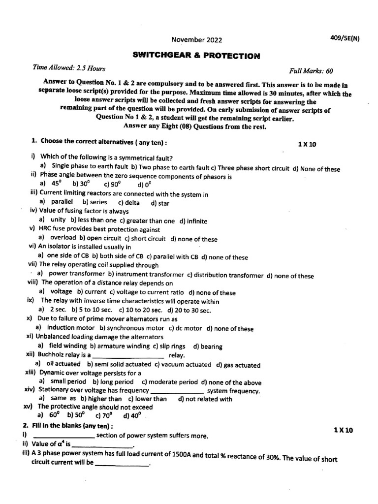 Ee Eeic Eps Eee 4 Sem Switchgear and Protection 409 5e N Nov 2022 | PDF