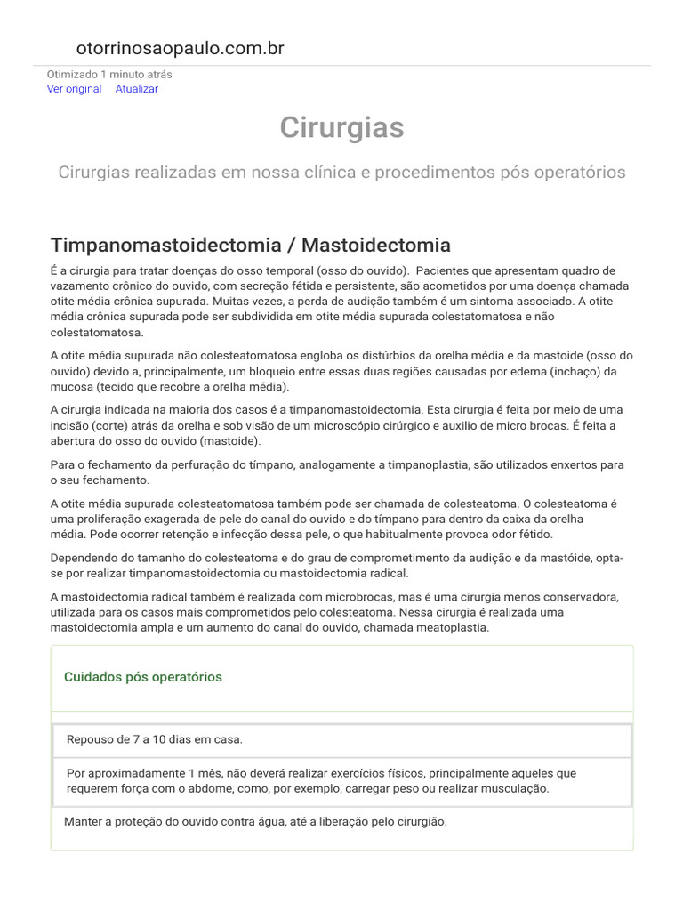 Timpanomastoidectomia e Cuidados Pós-Operatórios | PDF | Orelha ...