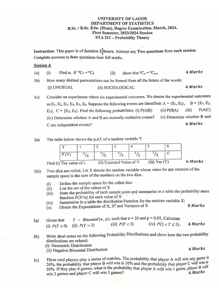 STA 211 PQ 202324 | PDF