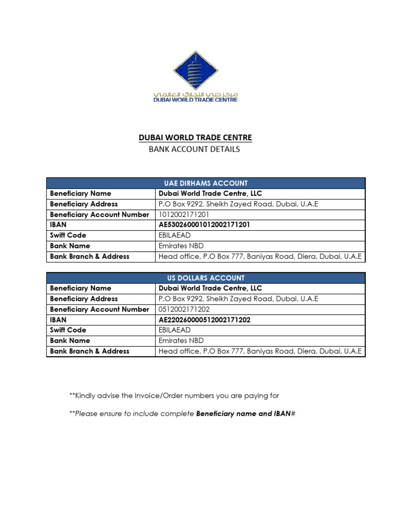 Dubai World Trade Centre Bank Details | PDF