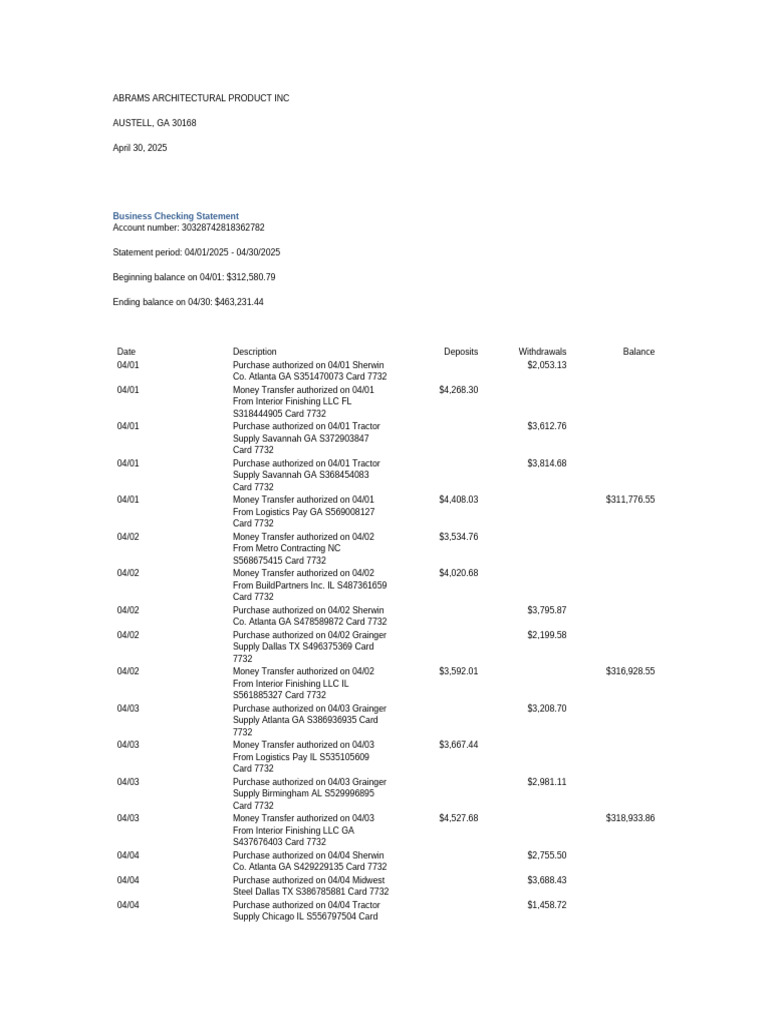 Abrams April 2025 Statement | PDF | Financial Services | Banking