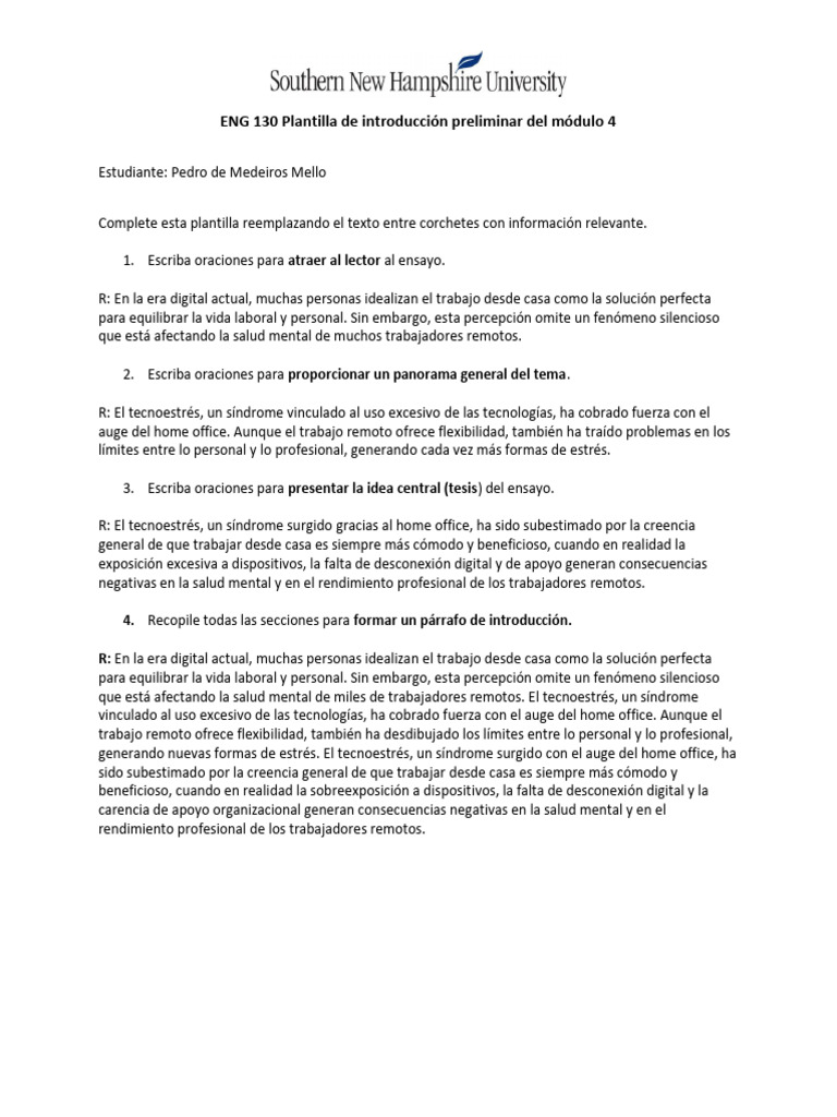 ENG 130 Module Four Preliminary Introduction Template (Es-MX) | PDF