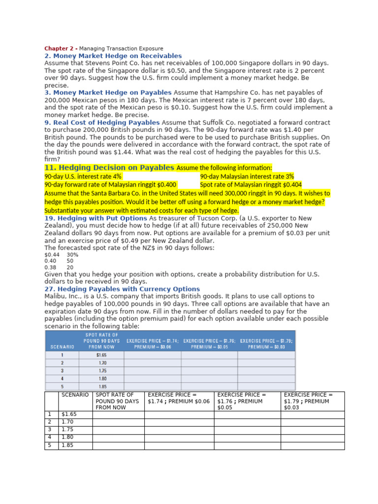 Chapter 2 - Managing Transaction Exposure | PDF | Hedge (Finance) | Option (Finance)