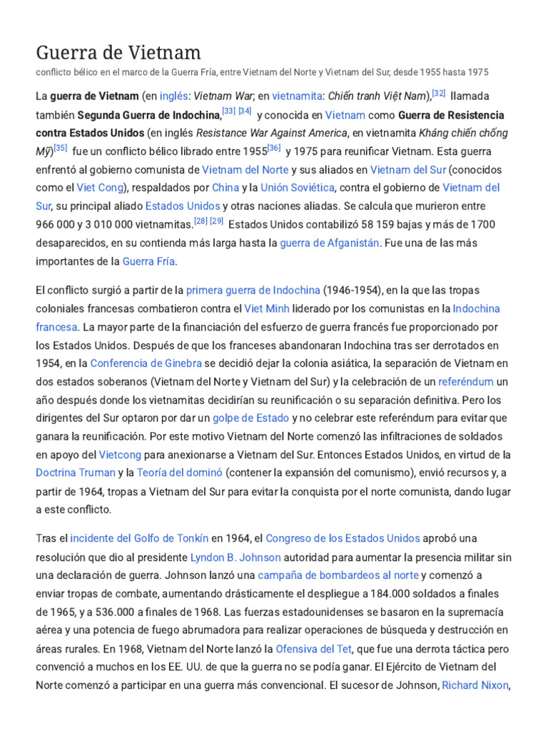 Guerra de Vietnam - Wikipedia, La Enciclopedia Libre | PDF | Vietnam ...