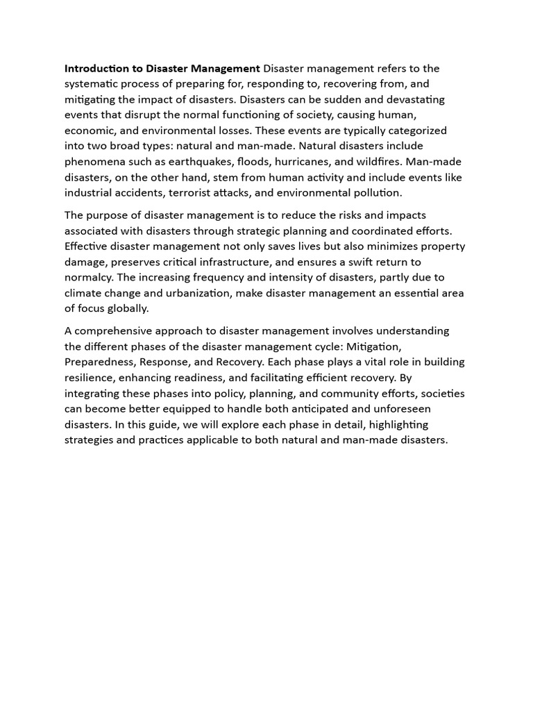 Introduction To Disaster Management Disaster Management Refers To The ...