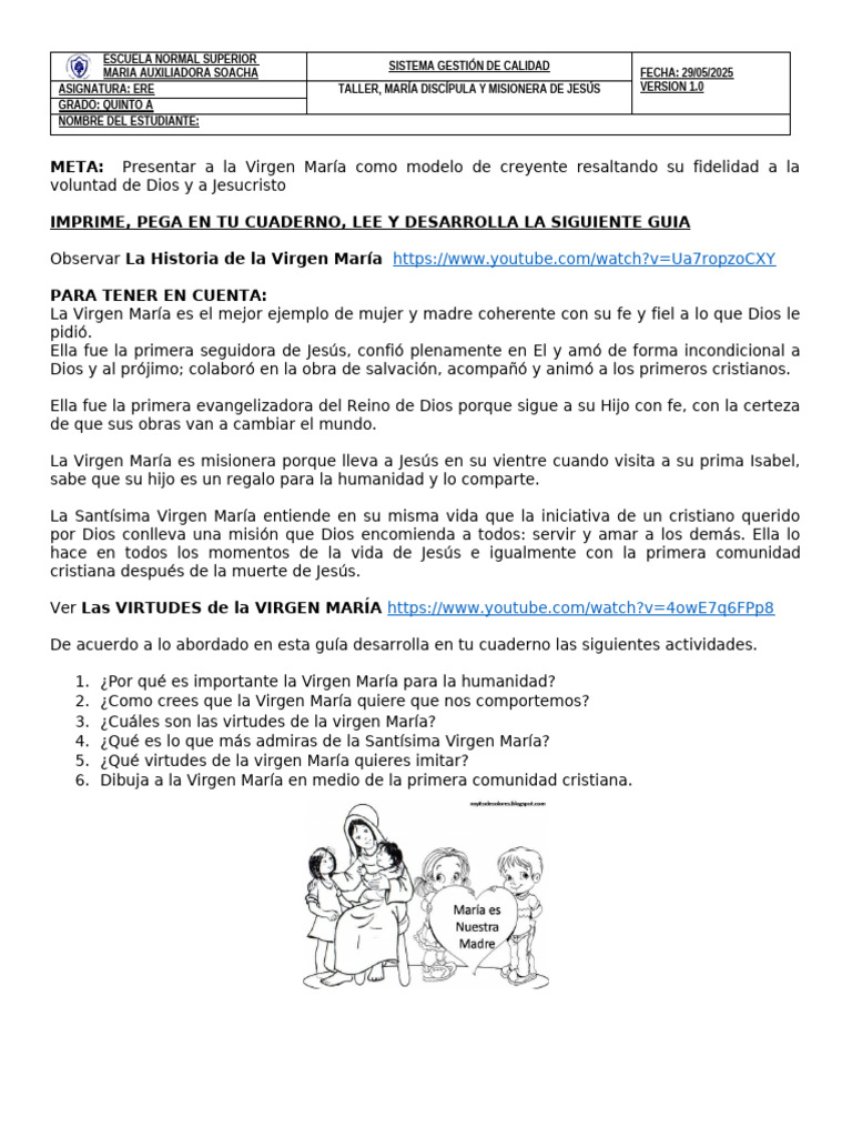 5a Ere. Guia Mision de La Virgen Maria | PDF