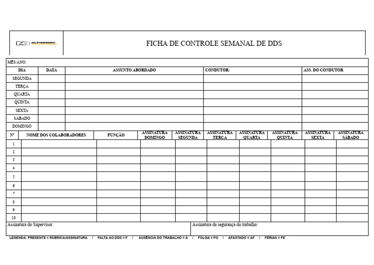 Ficha de Controle Semanal de DDS - N3 | PDF