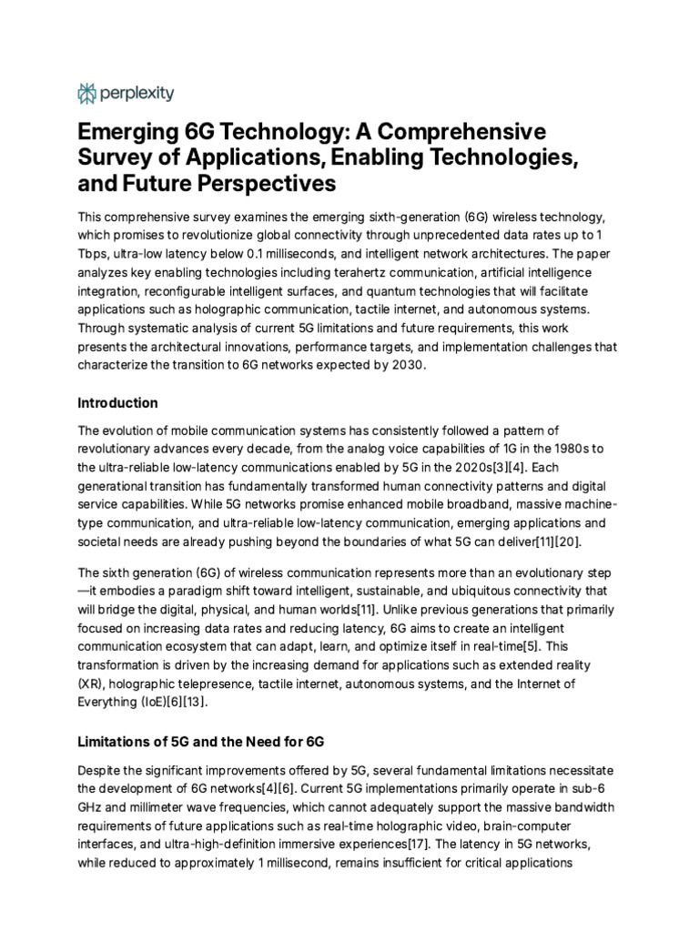 Emerging 6g Technology A Comprehensive Survey Of Pdf Terahertz Radiation Computer Network