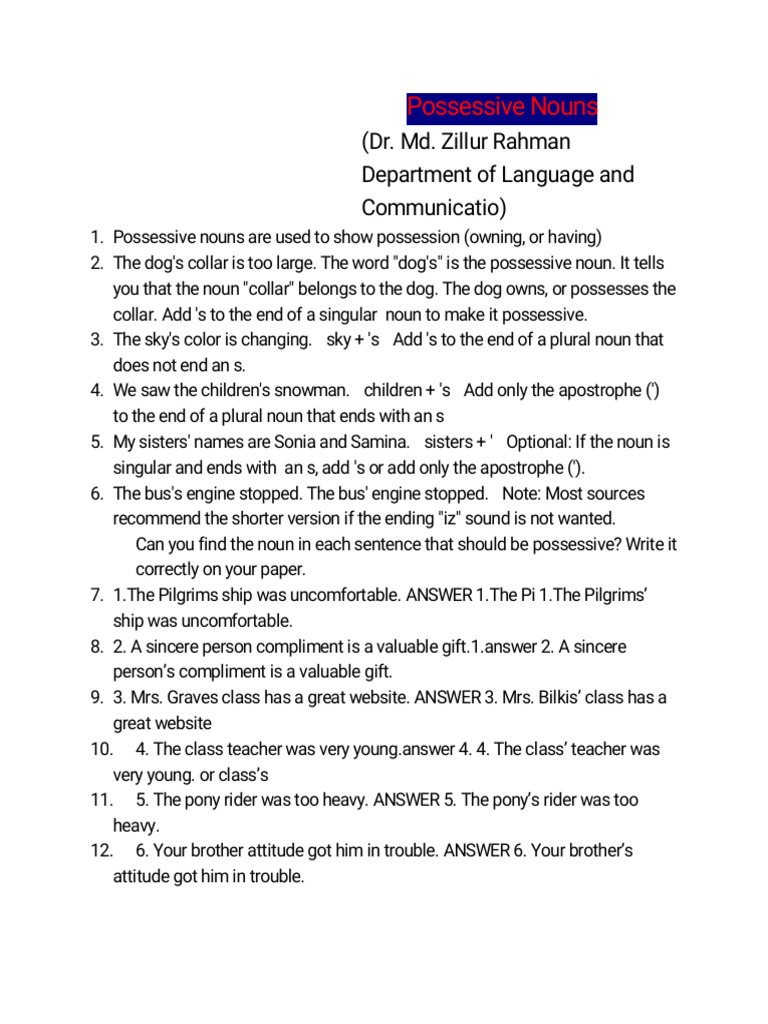 Possessive Nouns | PDF