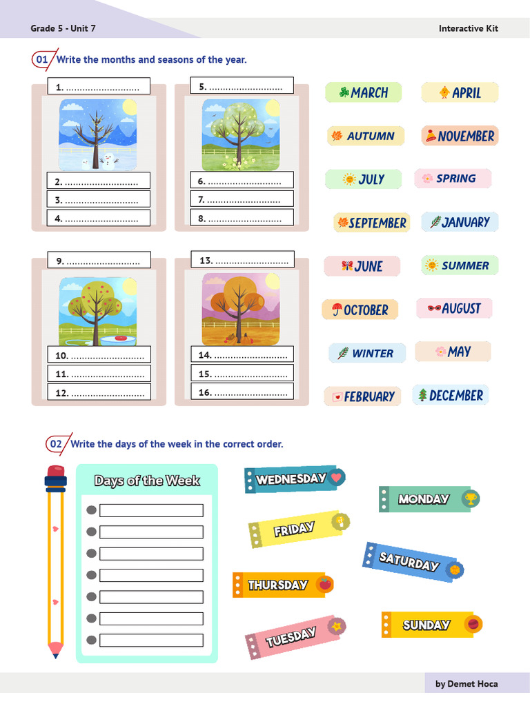 Grade 5 Unit 7: Months & Days Activities | PDF