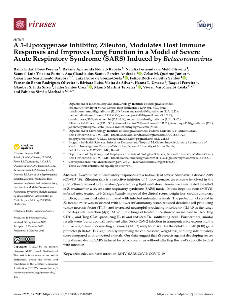 Zileuton's Impact on SARS Immune Response | PDF | Interleukin 10 ...
