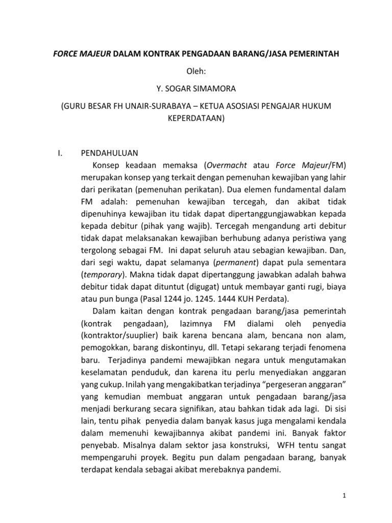 Force Majeur Dalam Kontrak Pengadaan Barang Final - Yss | PDF