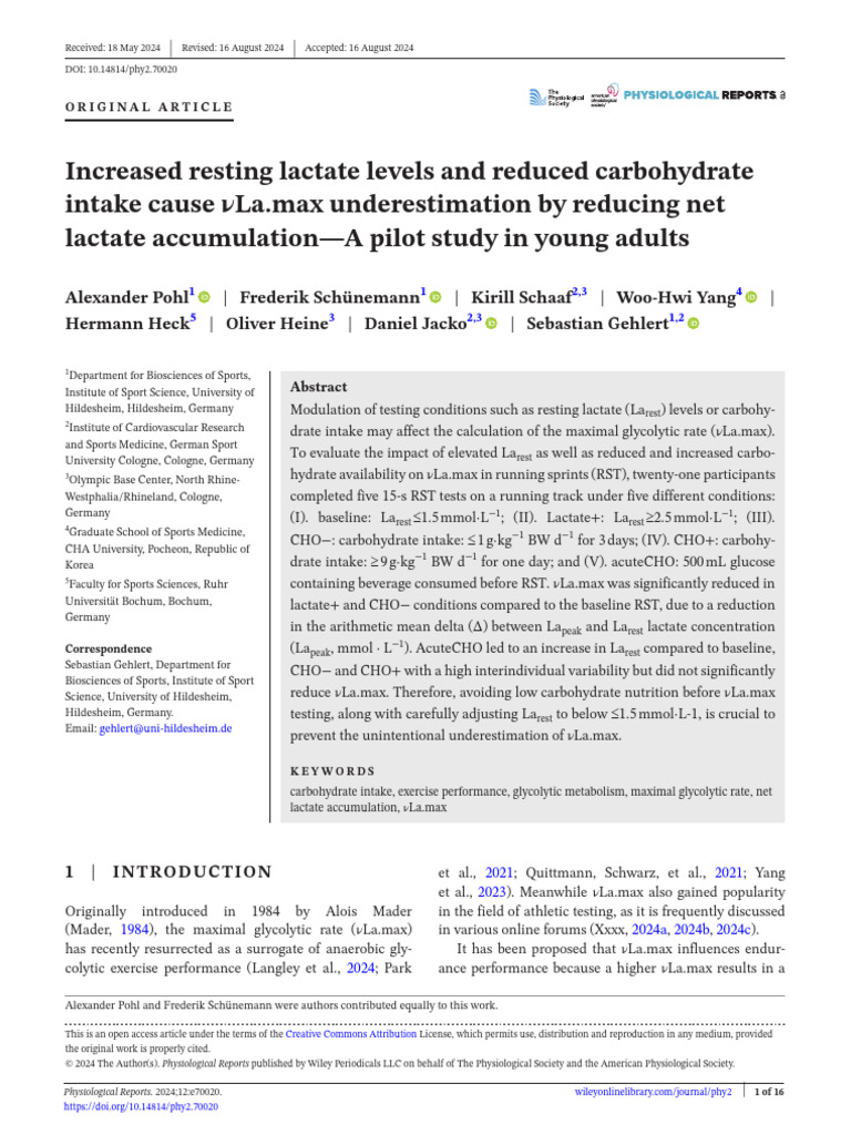 Increased Resting Lactate Levels and Reduced Carbo | PDF | Skeletal ...