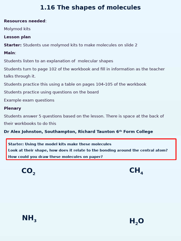 1.16 The Shapes of Molecules | PDF | Chemical Bond | Molecules