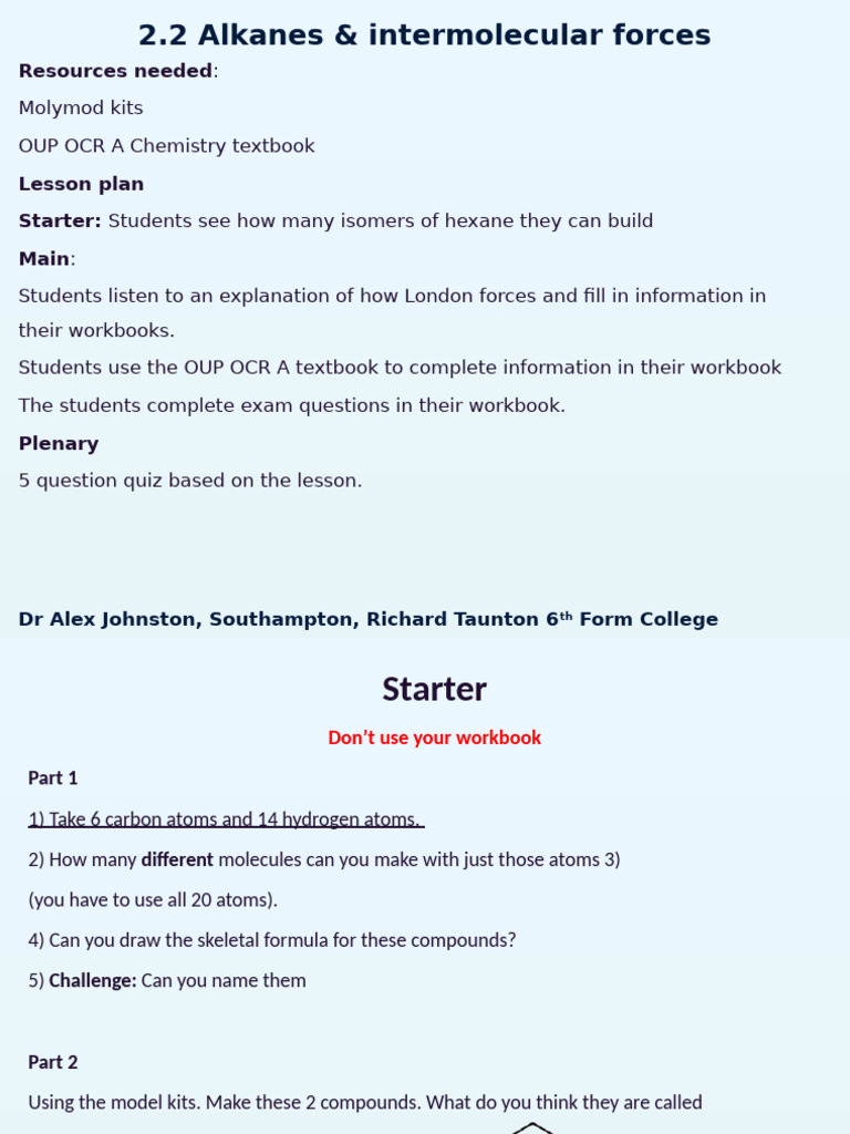 2.2 Alkanes and Intermolecular Bonds | PDF | Intermolecular Force | Alkane