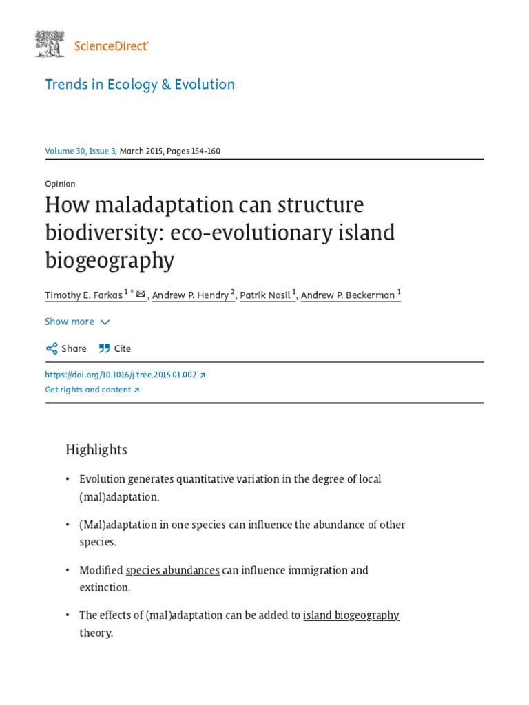 How Maladaptation Can Structure Biodiversity - Eco-Evolutionary Island ...
