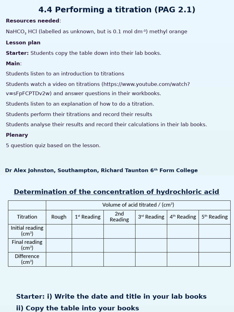 4.4 Performing A Titration | PDF | Titration | Chemistry